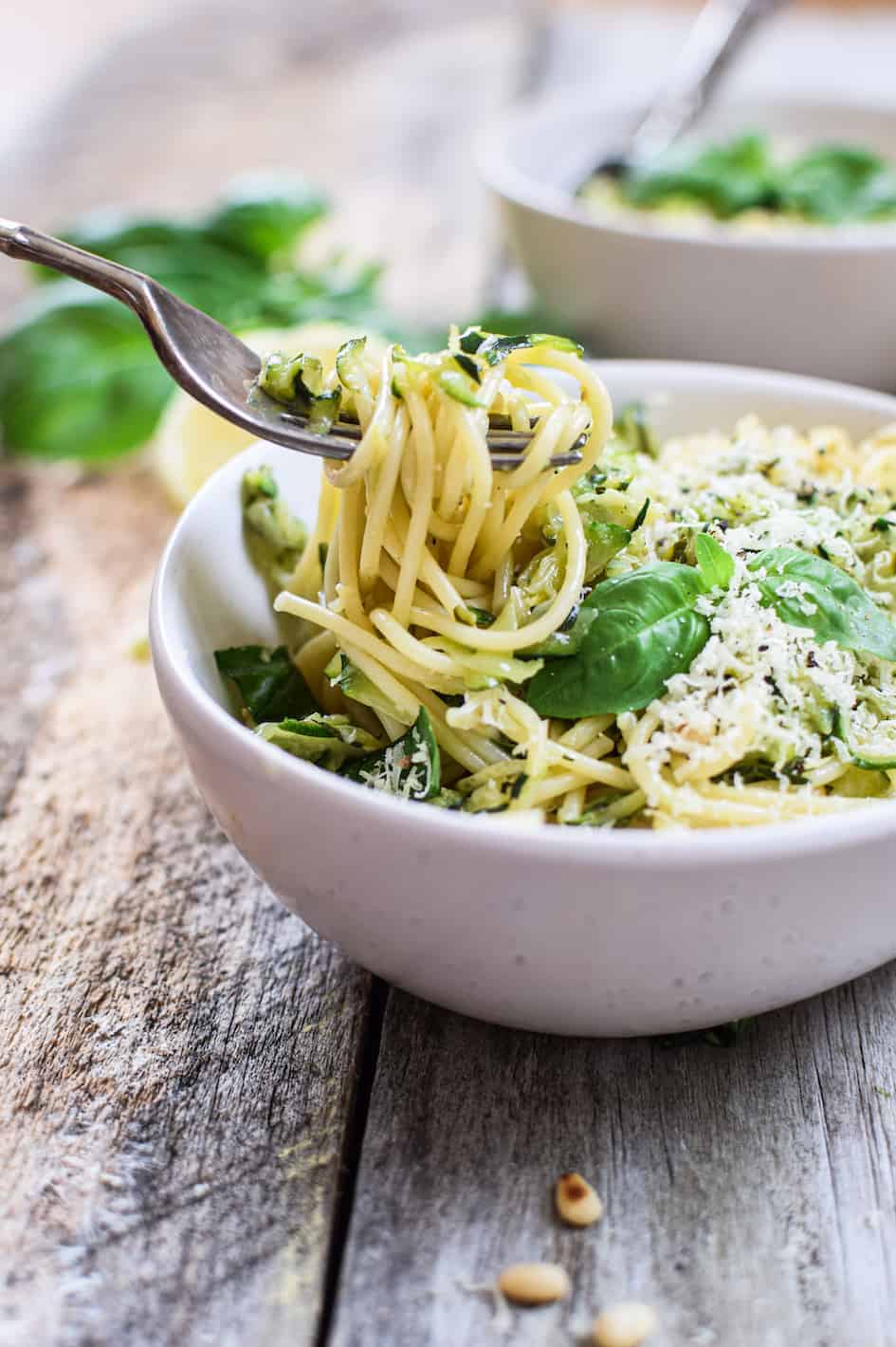 Simple Lemon and Zucchini Spaghetti with Fresh Basil - Home Grown Happiness